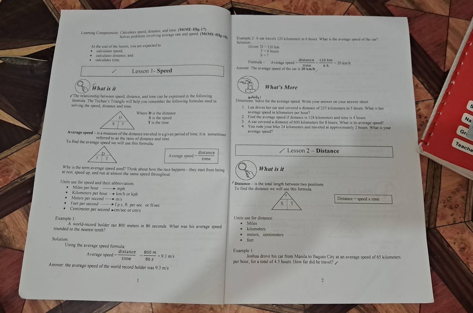 Solved: Learning Competencies. Calculates speed, distance, and time ...