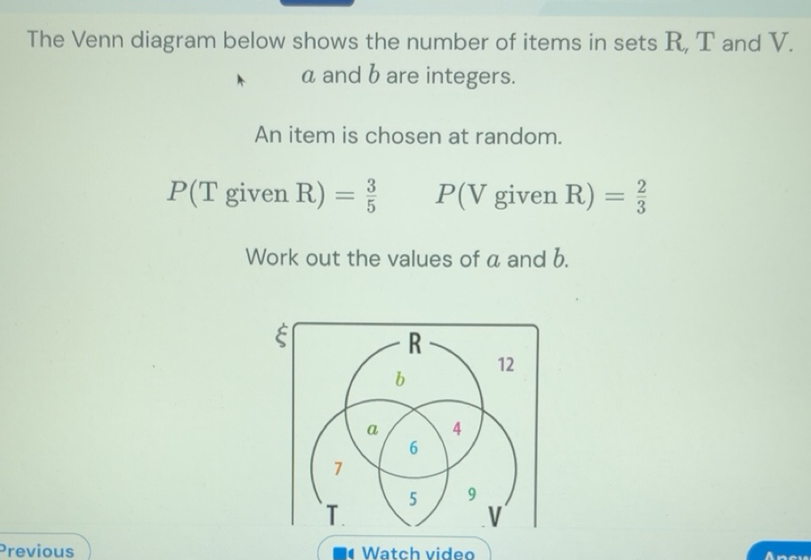 Solved: The Venn diagram below shows the number of items in sets R, T ...