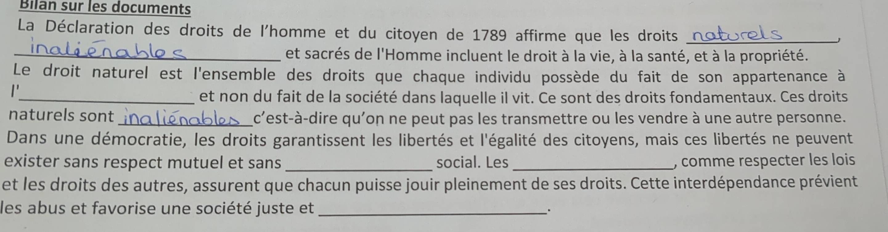 Résolu :Bilan sur les documents La Déclaration des droits de l'homme et ...