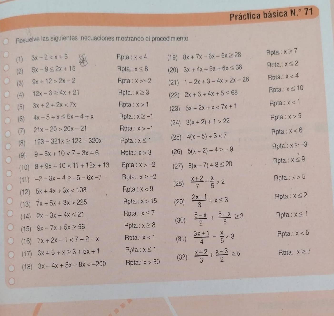 Resuelto:Práctica básica N.^circ 71 Resuelve las siguientes ...