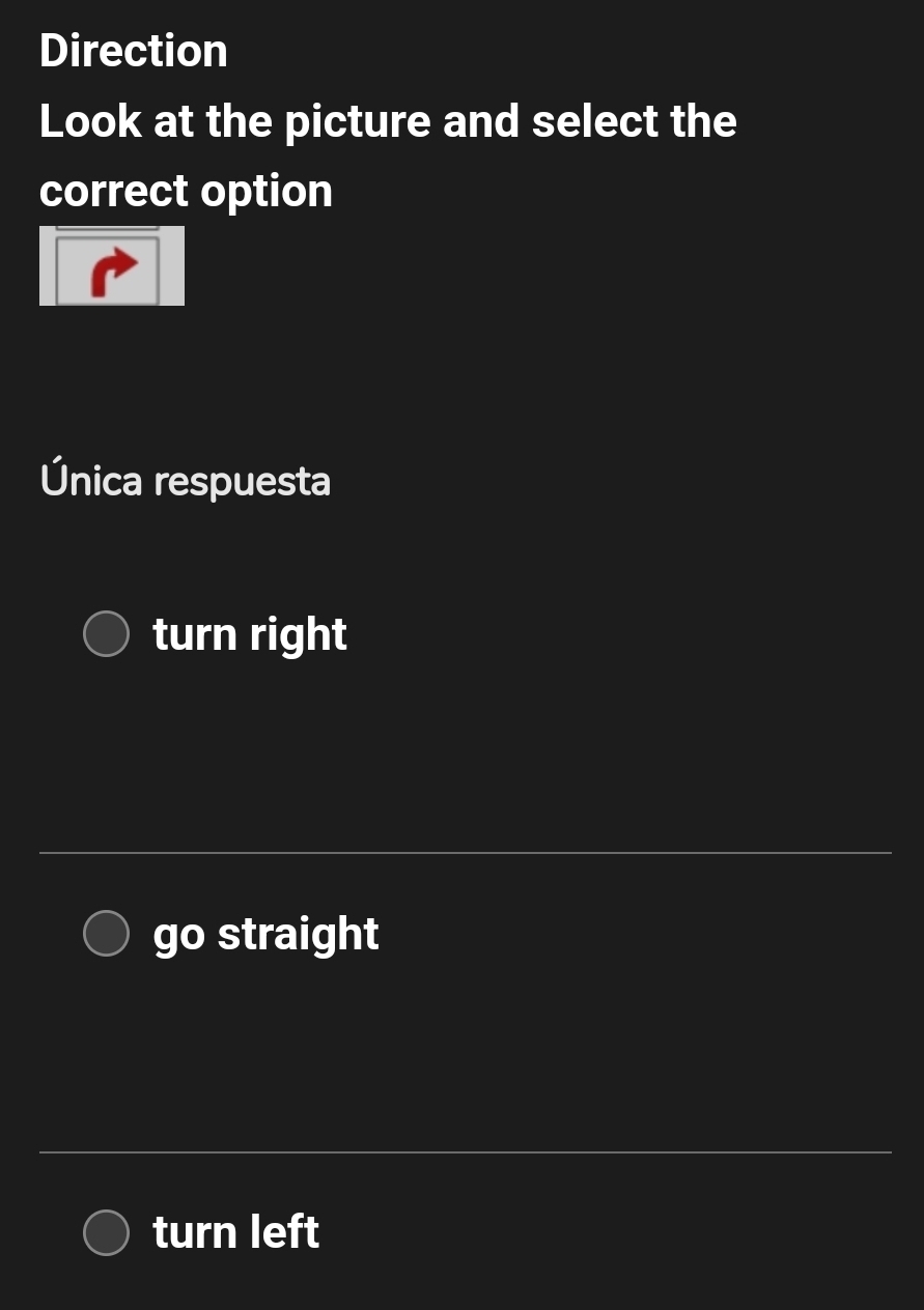 Resuelto:Direction Look at the picture and select the correct option ...