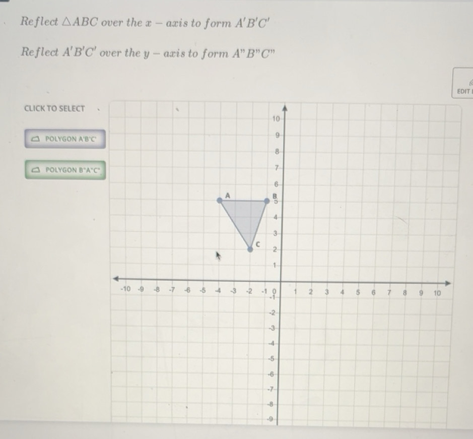 Solved: Reflect ABC over the x — axis to form A'B'C' Reflect A'B'C ...