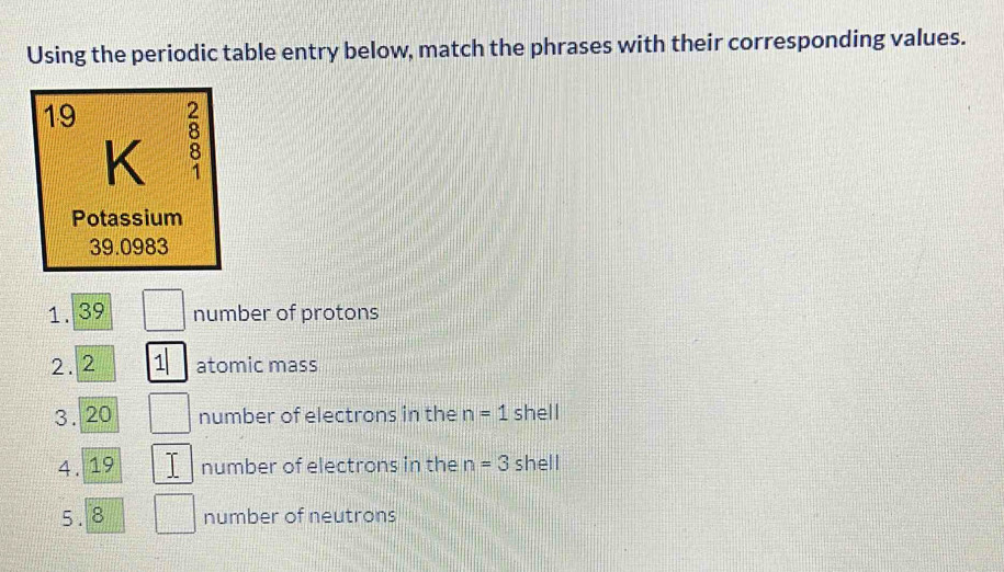 Solved: Using the periodic table entry below, match the phrases with their corresponding values ...