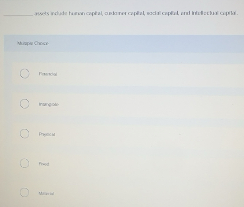Solved: assets include human capital, customer capital, social capital ...