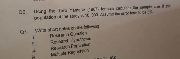 Solved: Using the Taro Yamane (1967) formula calculate the sample size ...