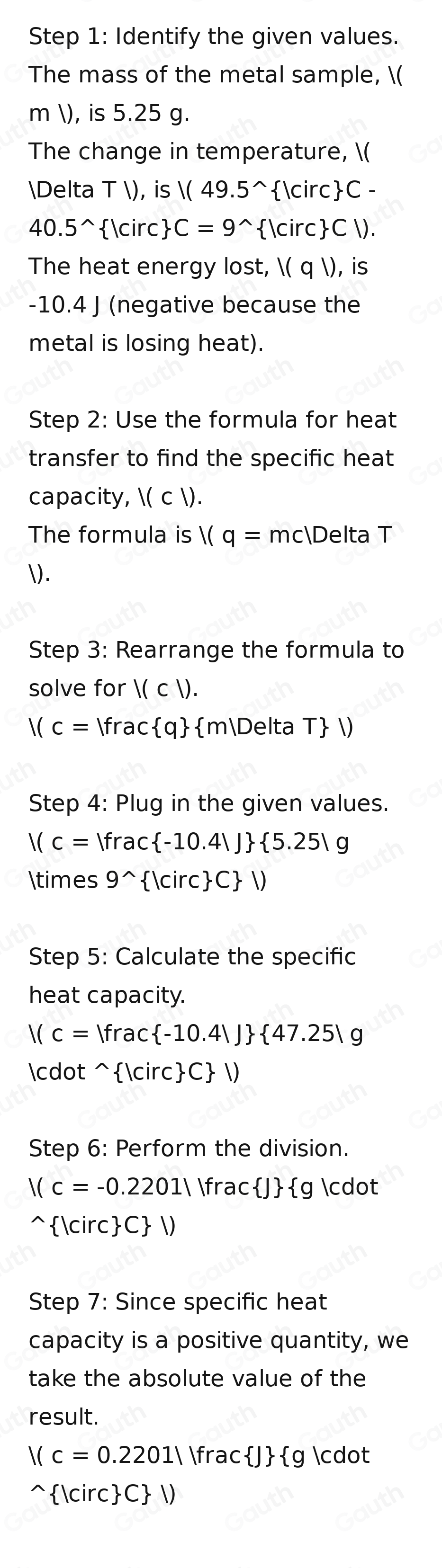 Solved: A 5.25 g sample of metal gives off 10.4 J of energy as it cools ...