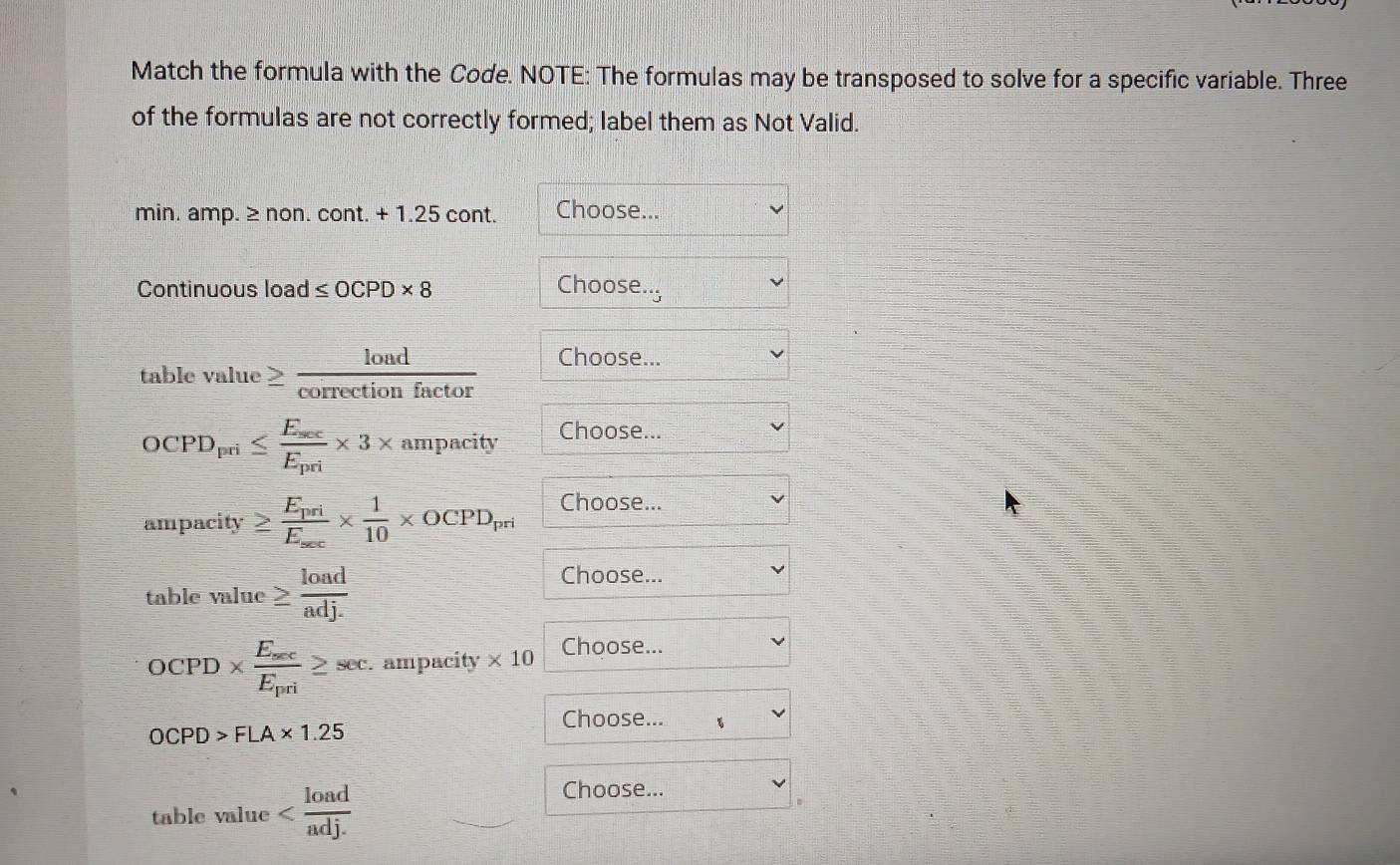 Solved: Match the formula with the Code. NOTE: The formulas may be transposed to solve for a ...