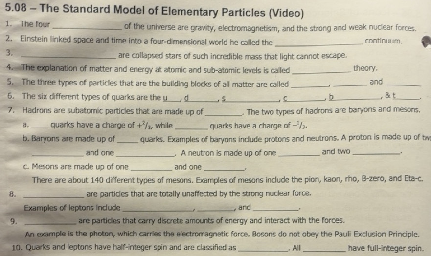 Solved: 5.08 - The Standard Model of Elementary Particles (Video) 1 ...