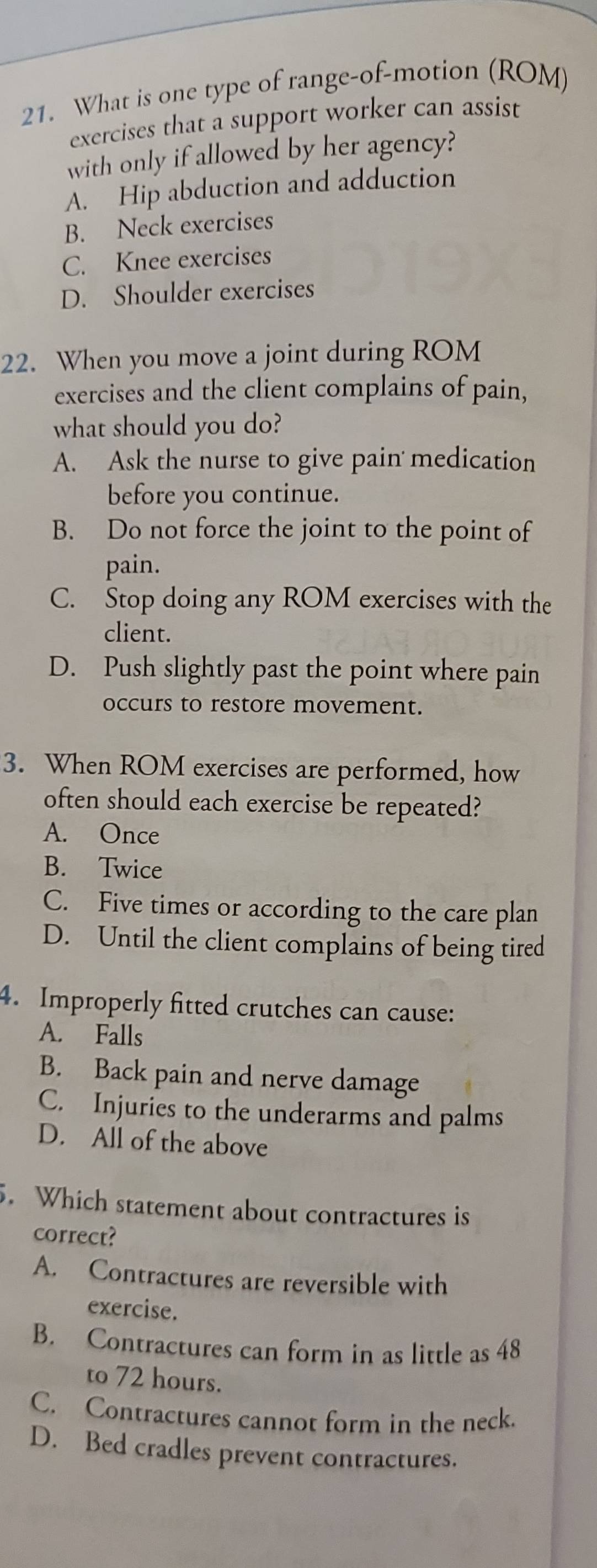Solved: What is one type of range-of-motion (ROM) exercises that a ...