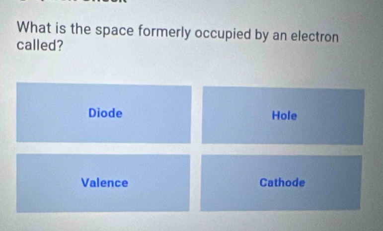 Solved: What is the space formerly occupied by an electron called ...