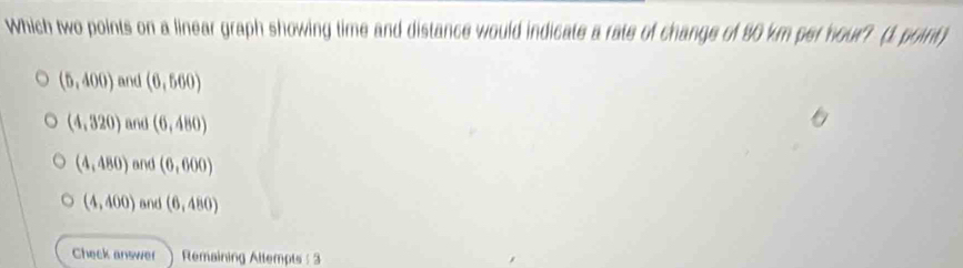 Solved: Which two points on a linear graph showing time and distance ...
