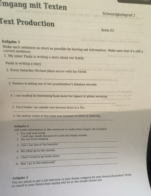 Gelöst:mgang mit Texten Schwierigkeitsgrad 2 Text Production Serie 03 ...