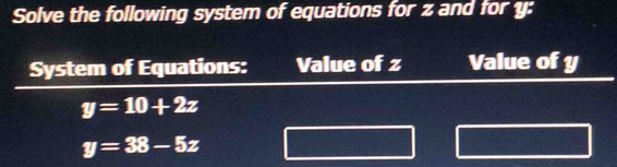 Solved: Solve the following system of equations for z and for y ...