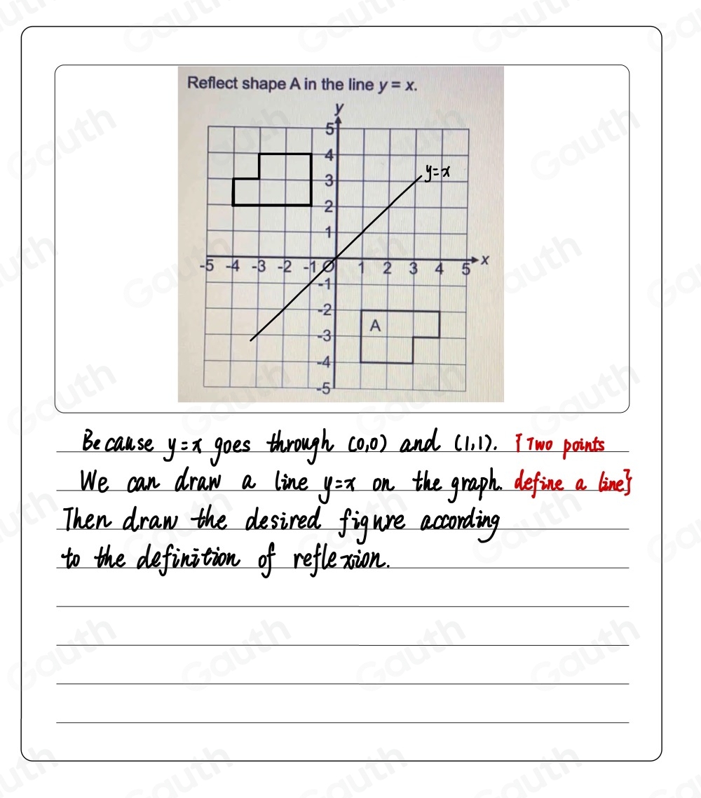 Solved: Reflect shape A in the line y=x [Math]