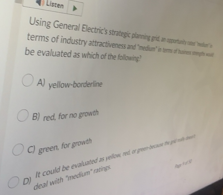 Solved: Listen Using General Electric's strategic planing grid, an ...