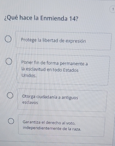 Solved: 1 ¿Qué hace la Enmienda 14? Protege la libertad de expresión ...
