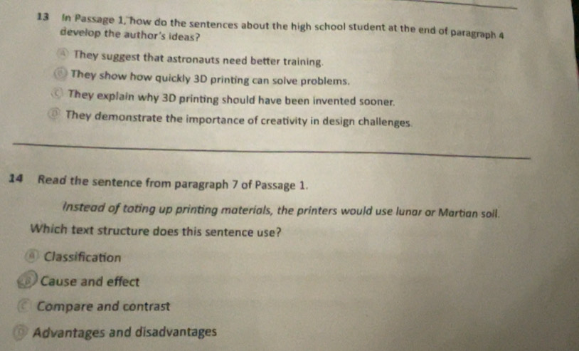 Solved: In Passage 1, how do the sentences about the high school ...