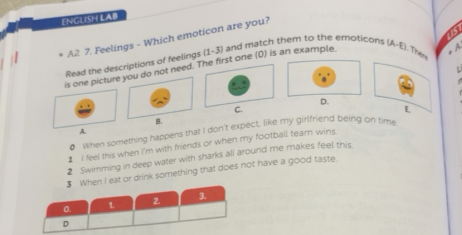 Risolto:ENGLISH LAB us A2 7. Feelings - Which emoticon are you? Read ...