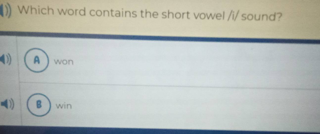 Solved: Which word contains the short vowel /i/ sound? I A won Bwin ...