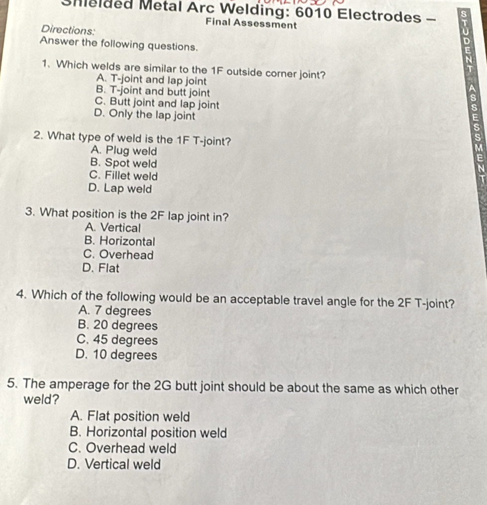 Solved: Shielded Metal Arc Welding: 6010 Electrodes - Final Assessment ...