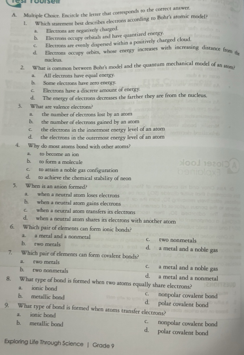 Solved: Encircle the letter that corresponds to the correct answer. 1 ...