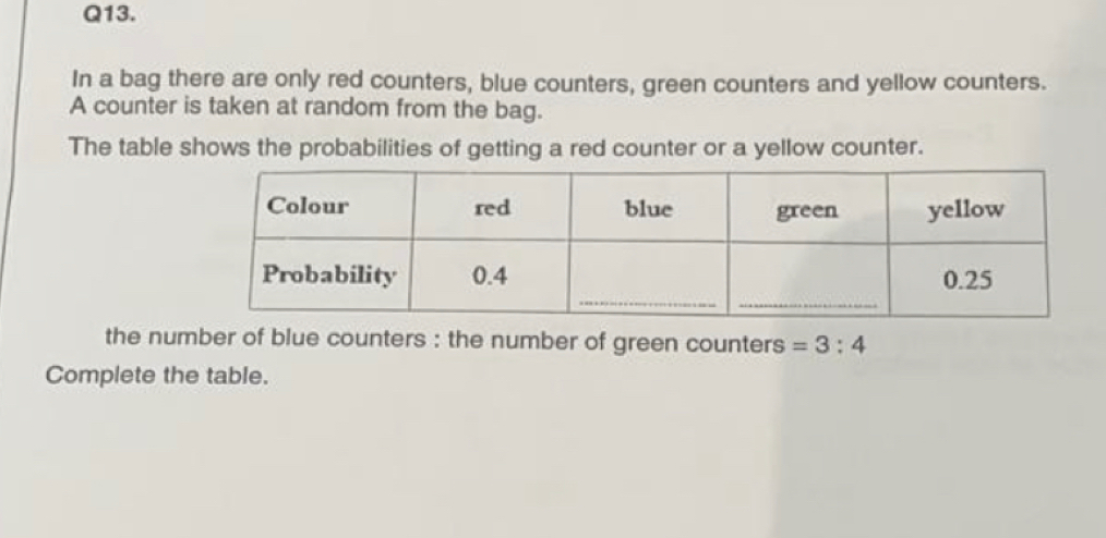 Solved: In a bag there are only red counters, blue counters, green ...