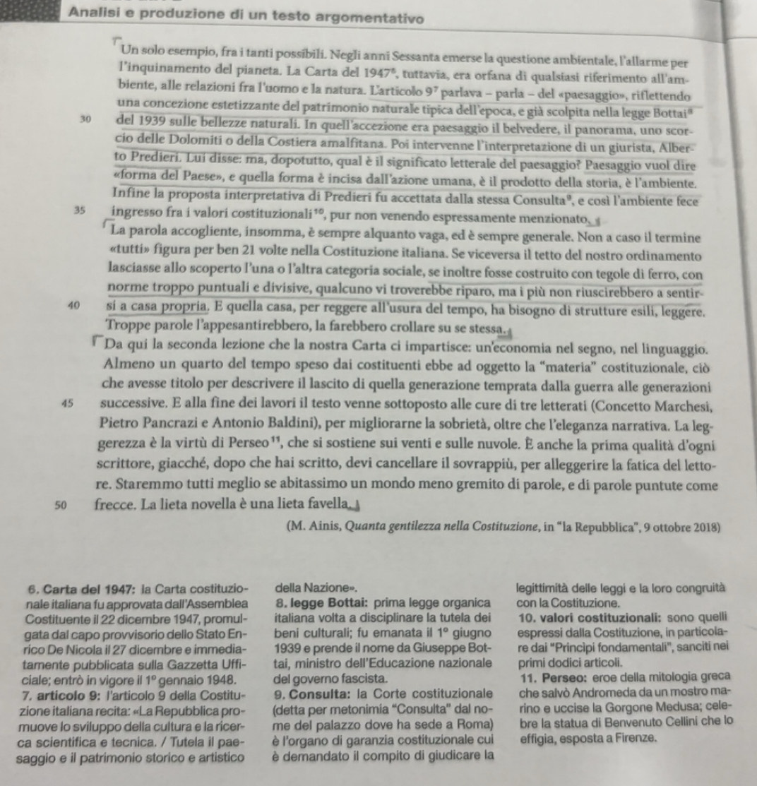 Risolto:Analisi e produzione di un testo argomentativo Un solo esempio ...