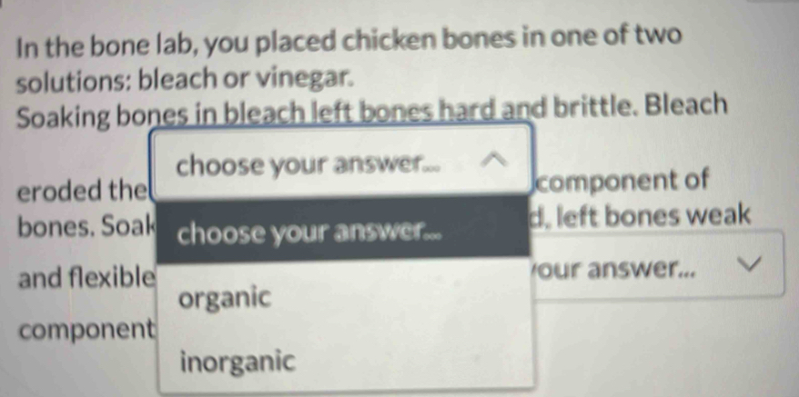 Solved: In the bone lab, you placed chicken bones in one of two ...