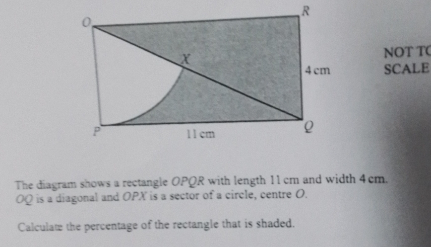 Selesai:NOT TC SCALE The diagram shows a rectangle OPQR with length 11 cm and width 4cm. OQ is a