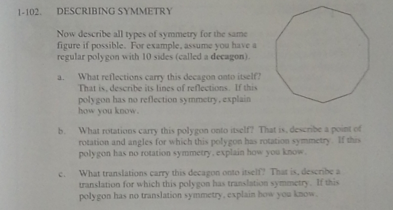 Solved: 1-102. DESCRIBING SYMMETRY Now describe all types of symmetry ...