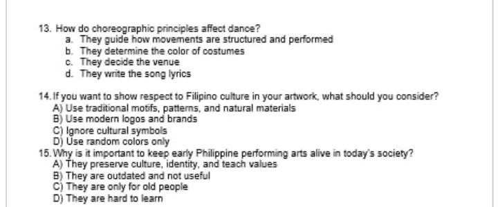 Solved: How do choreographic principles affect dance? a. They guide how ...