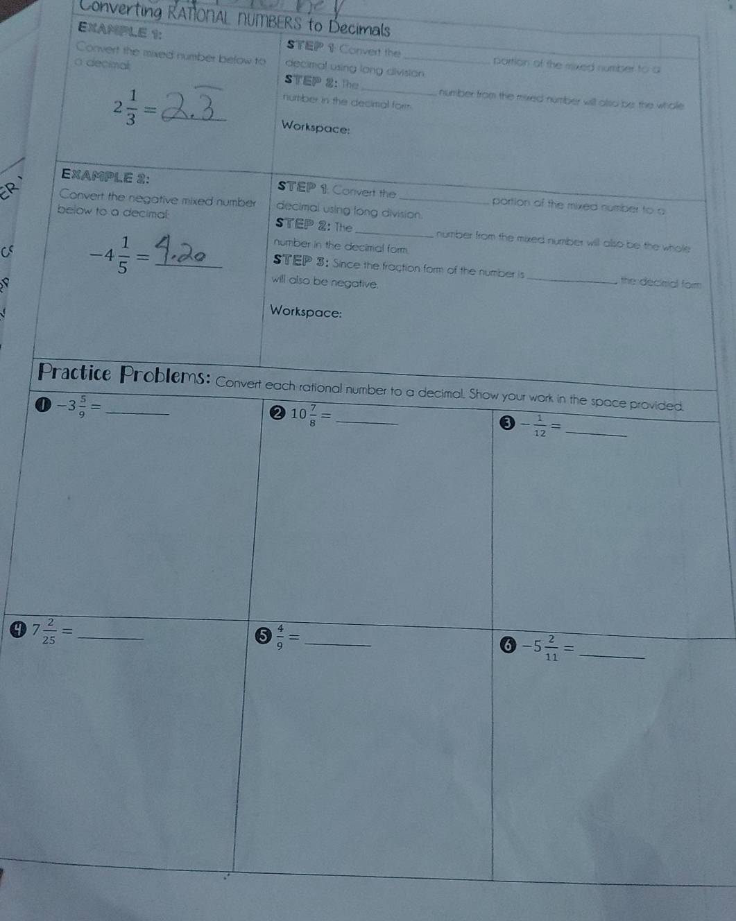 Solved: Converting RATIONAL NUMBERS to Decimals EXAMPLE 1: ST R C rm P ...