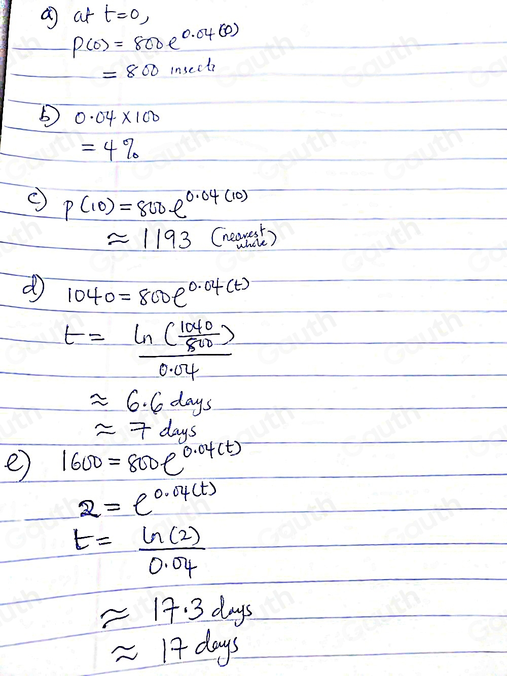 Solved: The size P of a certain insect population at time t (in days ...