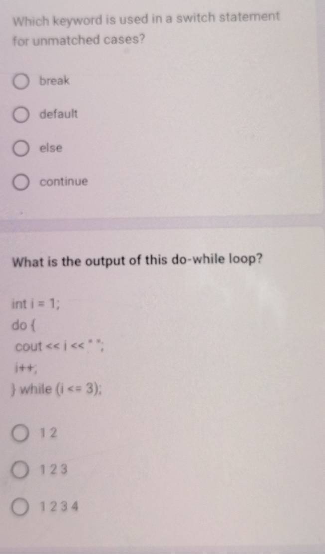 Solved: Which keyword is used in a switch statement for unmatched cases ...