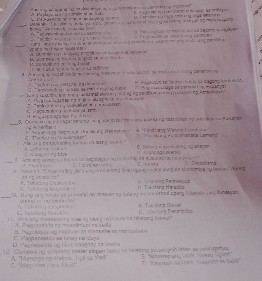 Solved: Ano ang pangunahing impluwensya ng mga Amerikano sa panitikan ...