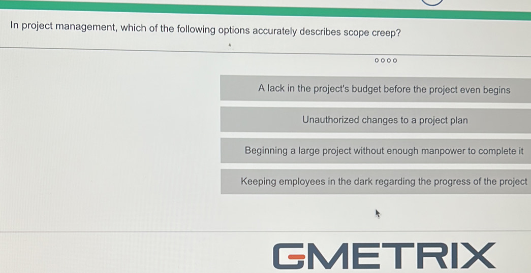 Solved: In project management, which of the following options ...