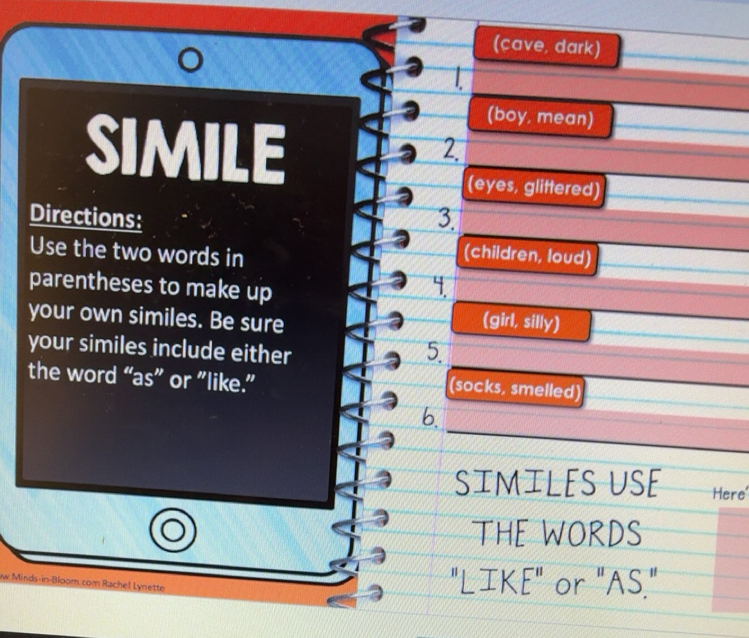 Solved: (cave, dark) SIMILE (boy, mean) 2 (eyes, glittered) Directions ...