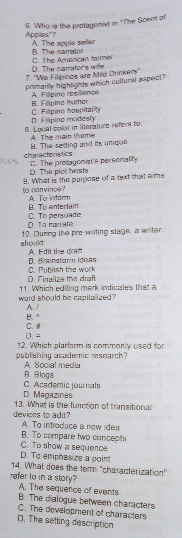 Solved: Who is the protagonist in "The Scent of Apples"? A. The apple ...