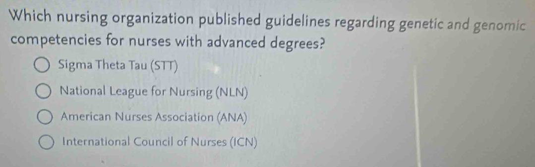 Solved: Which nursing organization published guidelines regarding ...