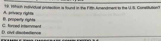 Solved: Which individual protection is found in the Fifth Amendment to ...
