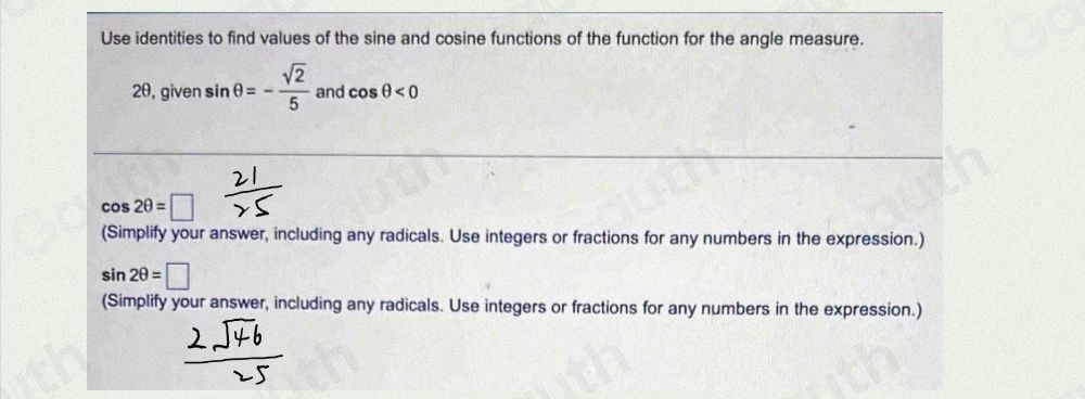 Solved: Use identities to find values of the sine and cosine functions ...