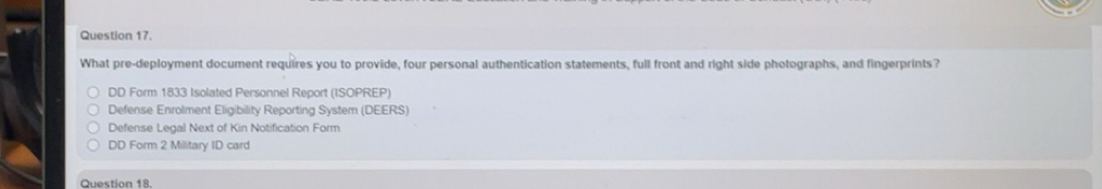 Solved: What pre-deployment document requires you to provide, four ...