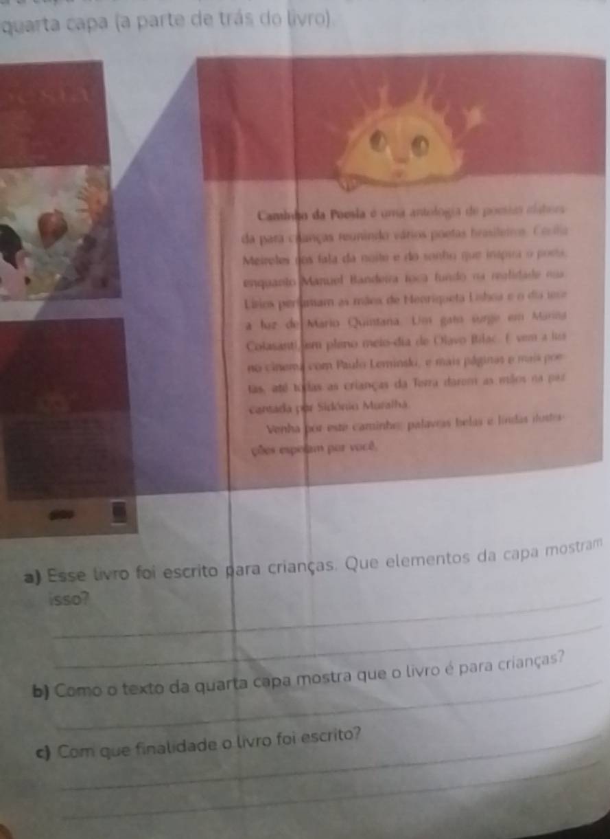 Solved: quarta capa (a parte de trás do livro) Caminho da Poesla é uma ...