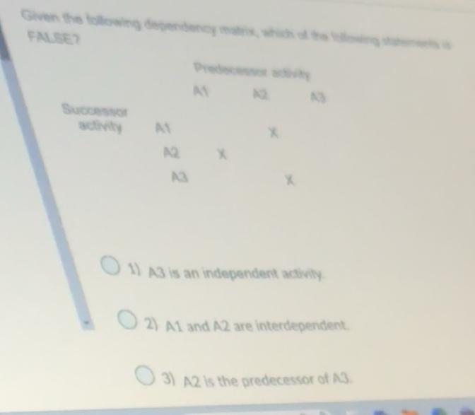 Solved: Given the following dependency matrix, which of the following ...