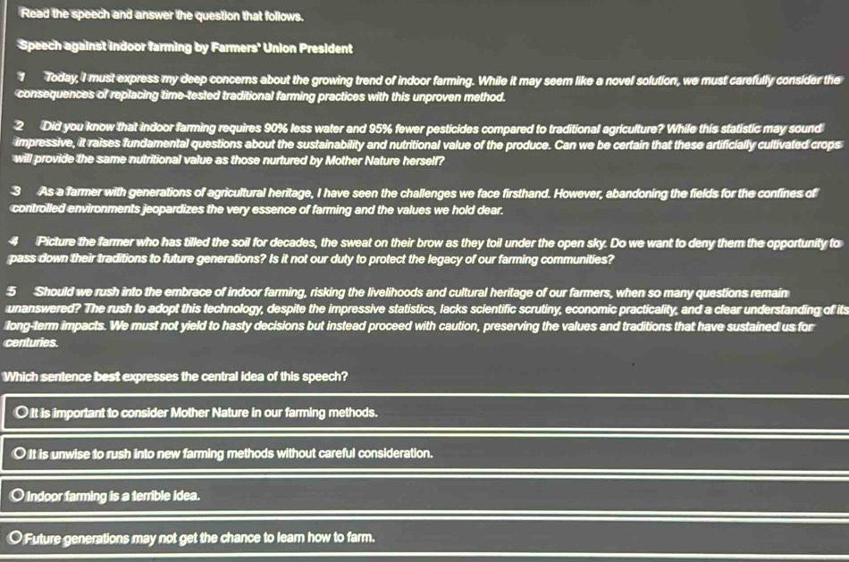 Solved: Read the speech and answer the question that follows. Speech ...