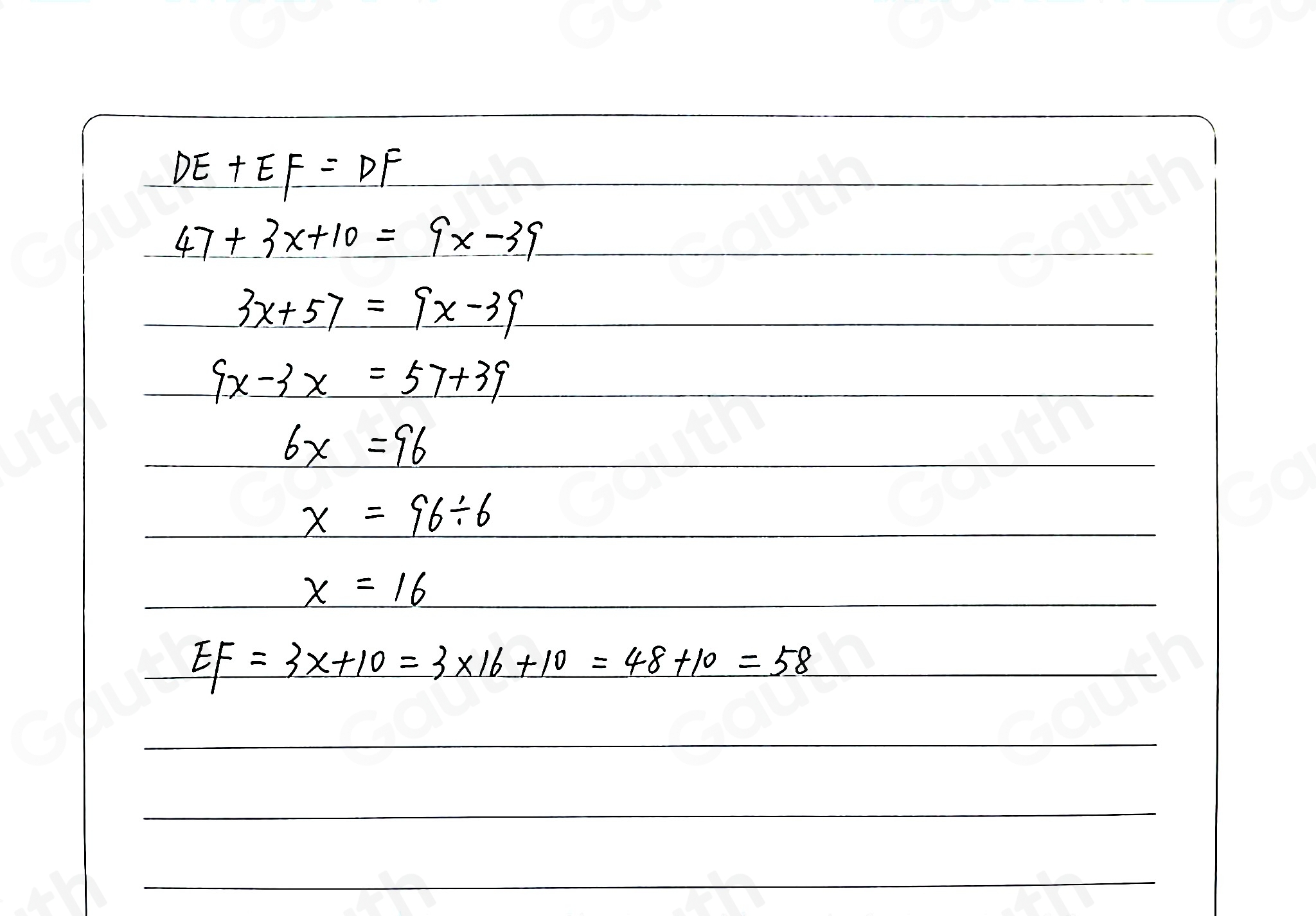 Solved: If DF=9x-39 , find EF. [Math]