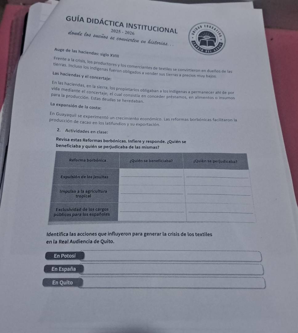 Resuelto:gUÍA DIDÁCTICA INStITUCIonal 2025 - 2026 donde los sueños se ...