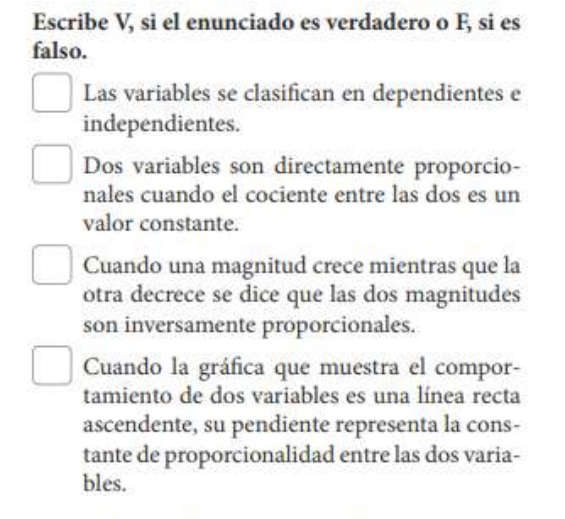 Solved: Escribe V, si el enunciado es verdadero o F, si es falso. Las ...