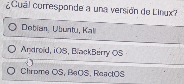 Resuelto:¿Cuál corresponde a una versión de Linux? Debian, Ubuntu, Kali ...