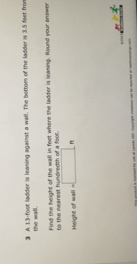 Solved: A 13-foot ladder is leaning against a wall. The bottom of the ...